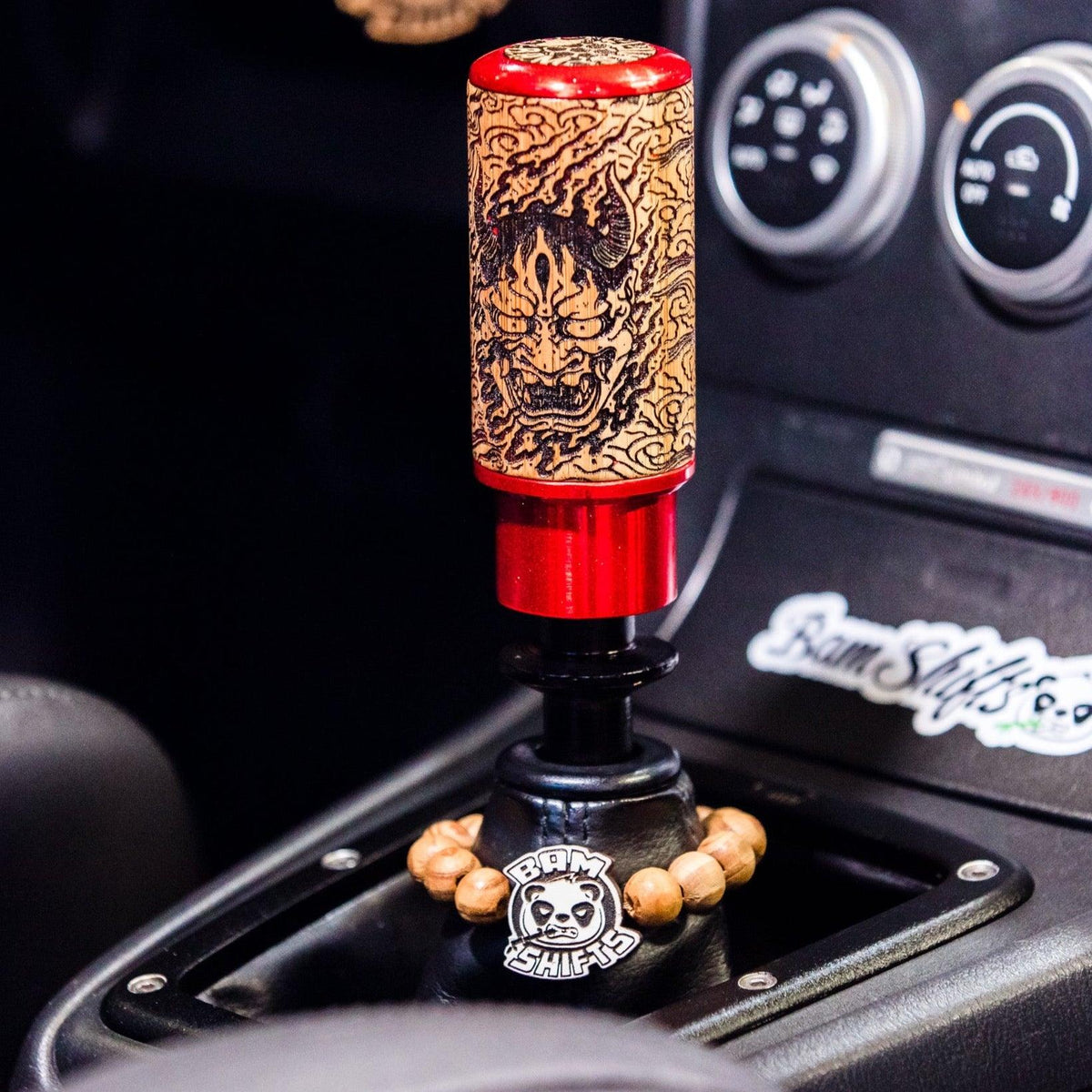 Oni Mask | Engraved Bamboo Custom Shift Knob | BAM SHIFTS